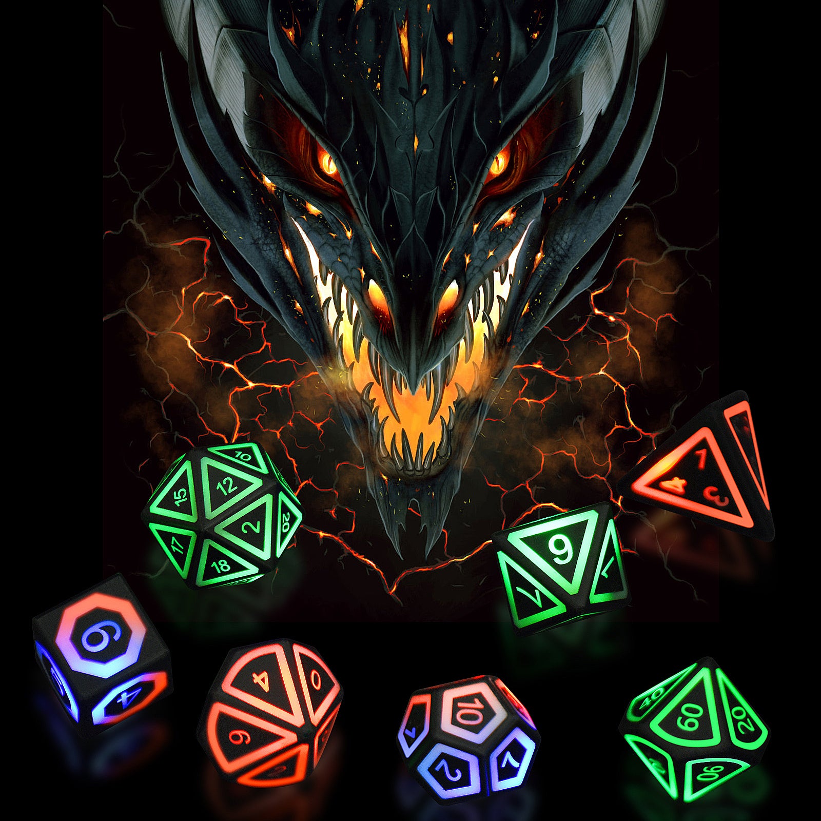 Black DnD Dice Set Glowing In The Dark Dice Rechargeable Rpg Dice ...