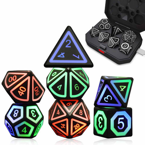Polyhedral LED DND Dice Set with Charging Box Light Up Dice for D&D ...