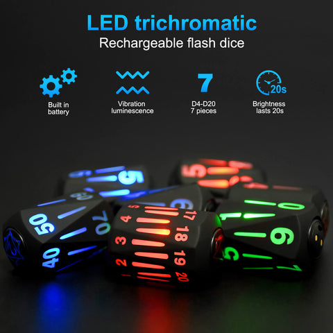 Electronic DND Dice 7 PCS Glowing Silicone LED Dice with Charging Box ...