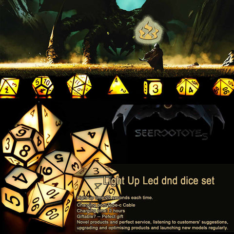 Glowing Dice Set 7 PCS for Dungeon and Dragons D&D Warm Yellow Light ...