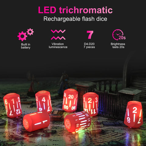 7Pcs Pink RPG Role Playing Game Dice, D&D Dice Glow in The Dark Dice ...