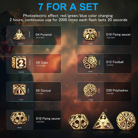 7 PCS LED Electronic Dices DND Dice Set for RPG Game Polyhedral Black ...