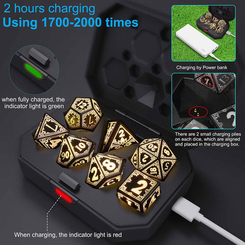 7 PCS LED Electronic Dices DND Dice Set for RPG Game Polyhedral Black ...